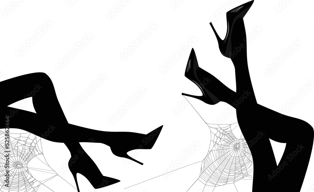 sexy female legs wearing high heels and spider web silhouette ...