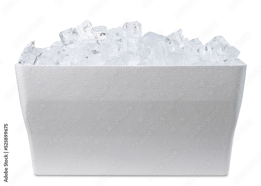 Cooler with ice. Styrofoam Cooler box. White foam plastic cooler box ...
