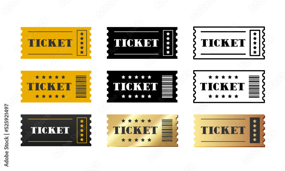 Ticket. Set of colored, black and gold tickets. Vector clipart isolated ...