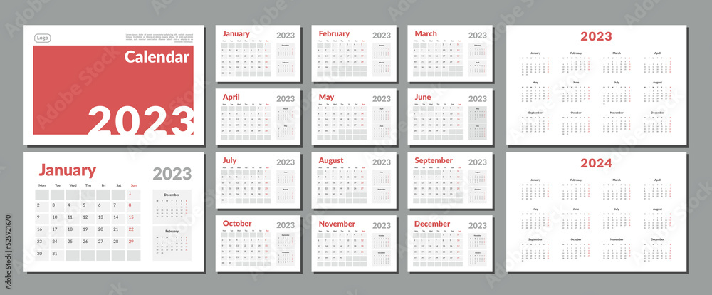 Set of 2023-2024 Calendar Planner Template with Place for Photo and ...