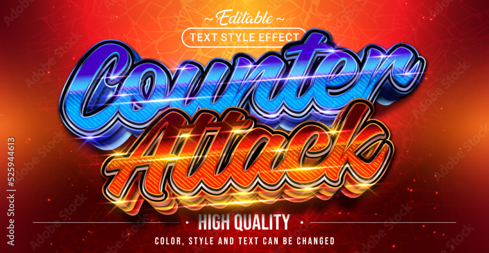 Editable text style effect - Counter Attack text style theme. Stock ...