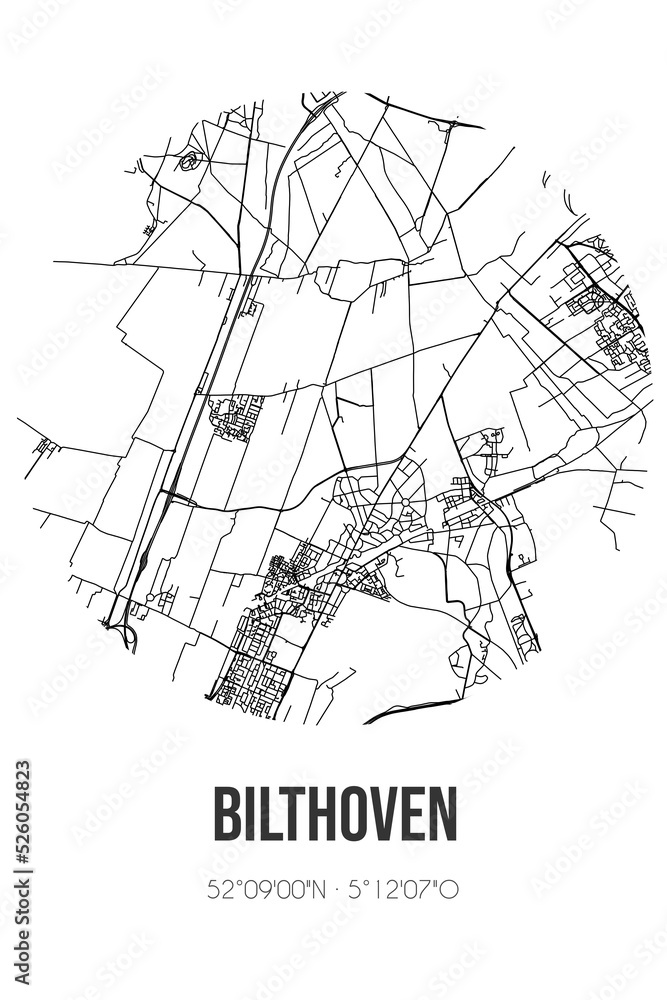Abstract street map of Bilthoven located in Utrecht municipality of De ...
