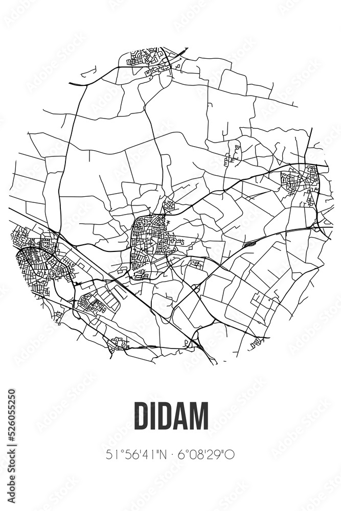 Abstract street map of Didam located in Gelderland municipality of ...