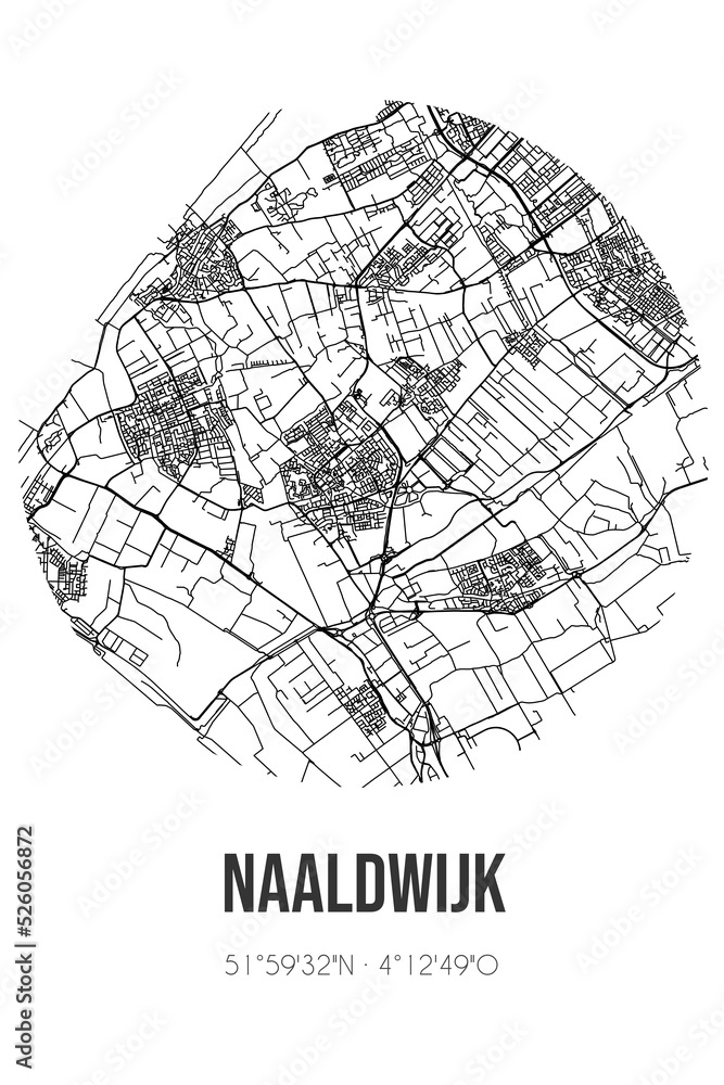 Abstract street map of Naaldwijk located in Zuid-Holland municipality ...