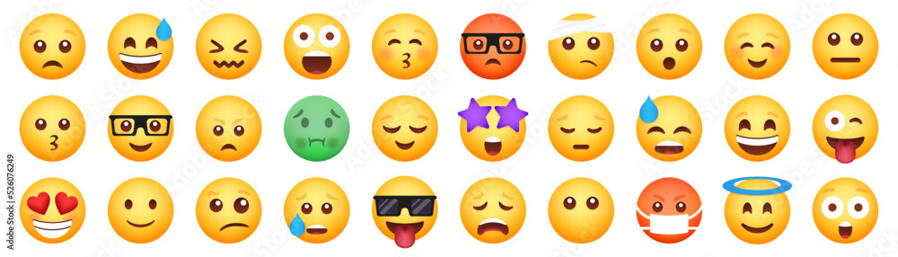 Emoticon smile icons. Cartoon emoji set. Vector emoticon set Stock ...