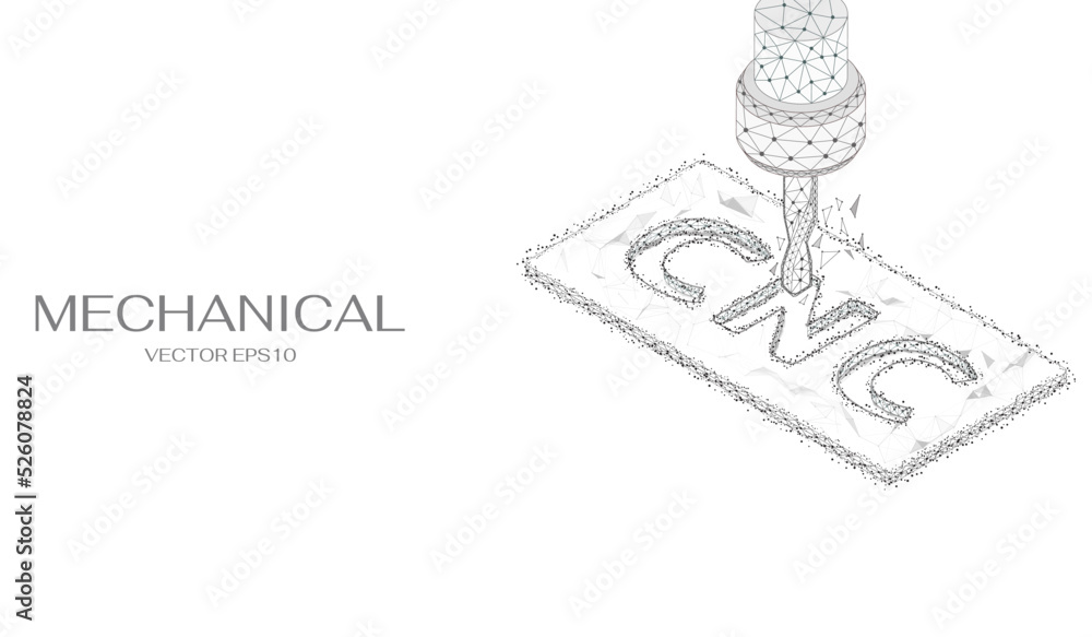 CNC milling isometric low poly steel plate isometric layout. Digital ...