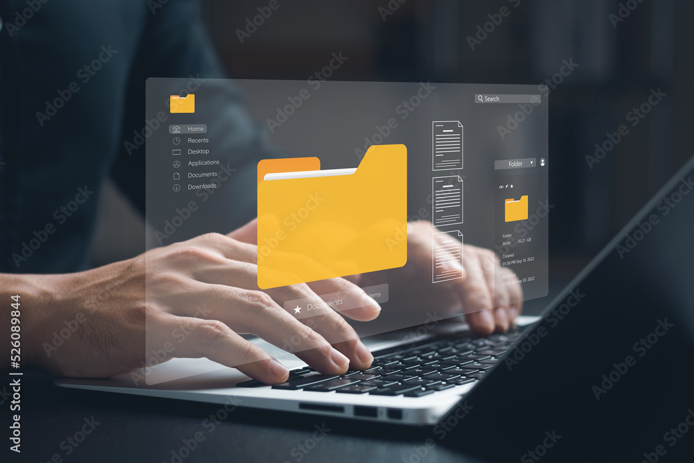 Document management concept. Virtual screen icons Document Management ...