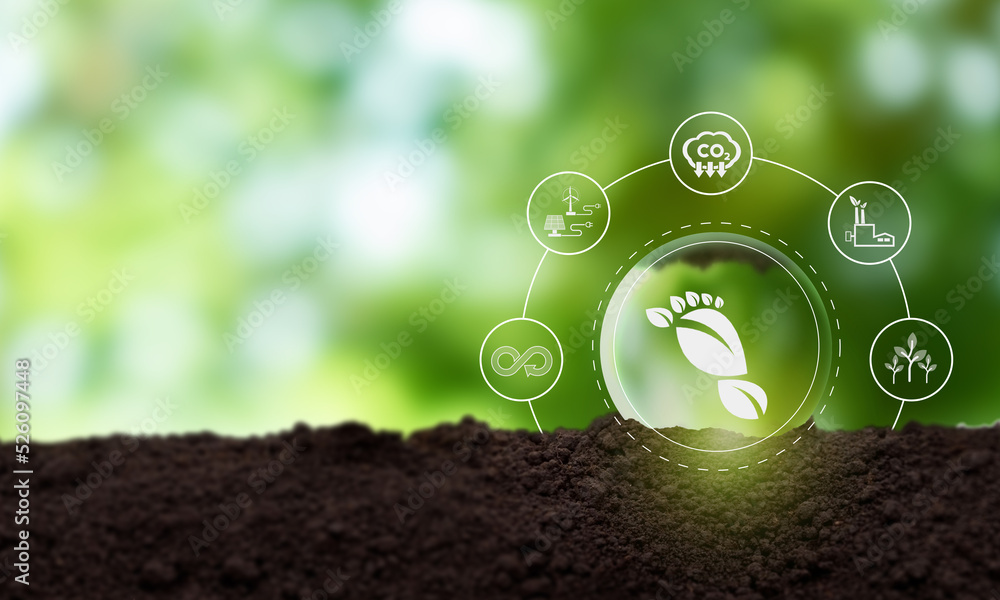 Stock-Foto „Reducing carbon footprint , net zero target, product recycling, circular economy ...