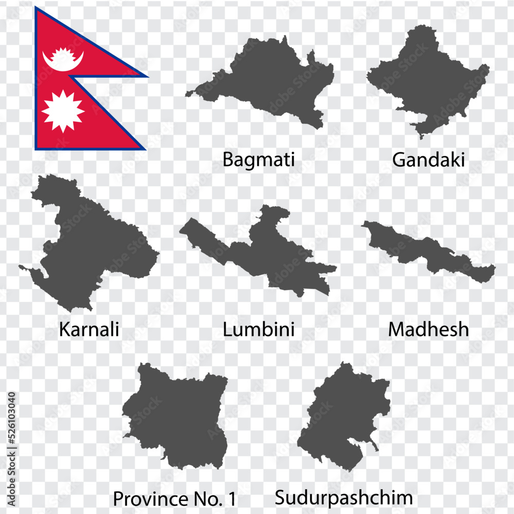 Seven Maps Regions of Nepal- alphabetical order with name. Every single ...