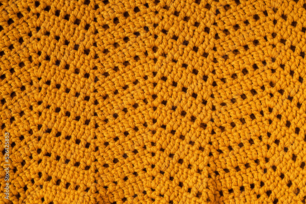 Yellow crochet texture with chevron stitch. Crochet fabric with zigzag ...
