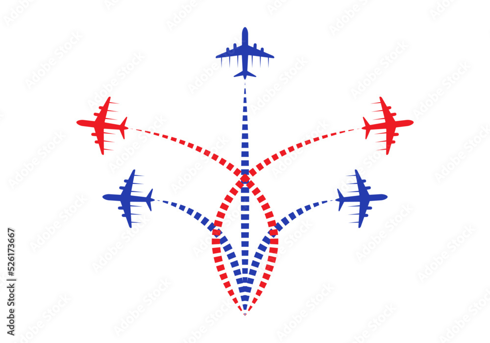 Airplanes with complex line routes vector illustration. Complex travel ...