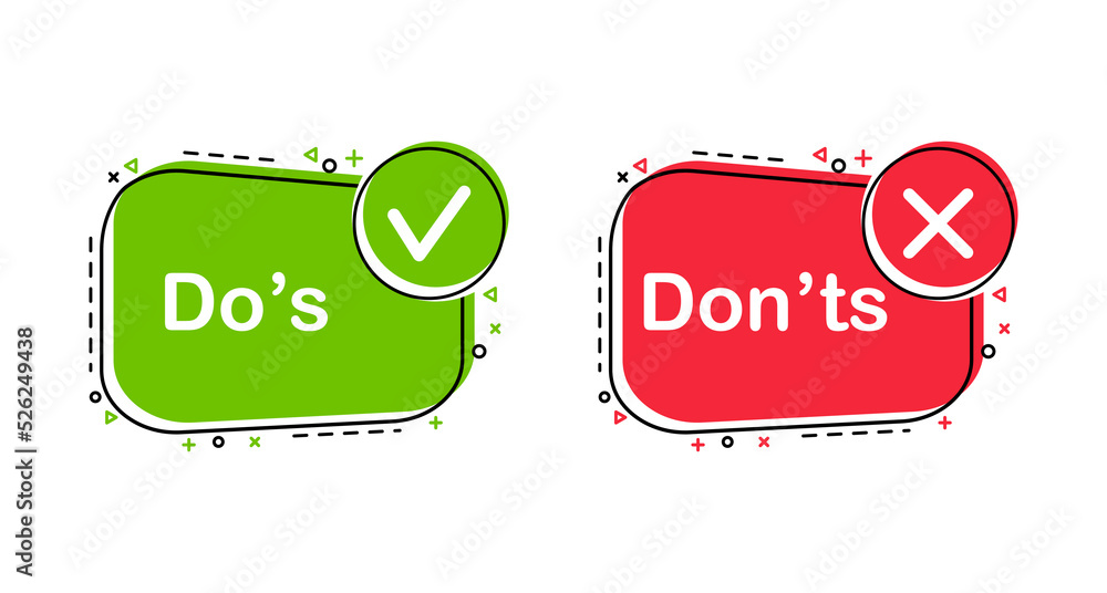 Do and don't. Do's and don'ts icons. Positive and negative symbols. Like and dislike with check ...