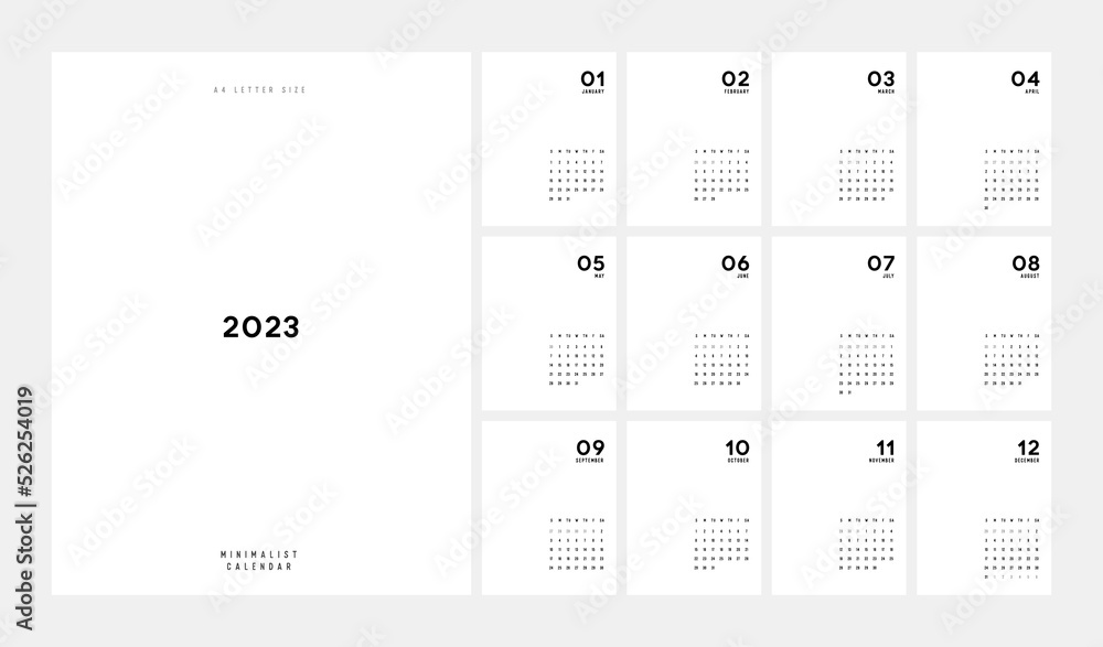 2023 Calendar Trendy Minimalist Style. Classic minimal calendar planner ...