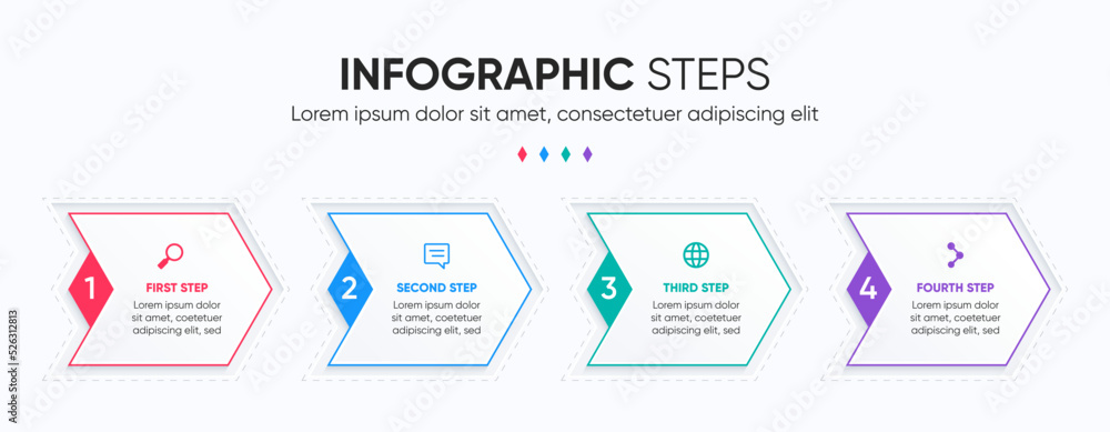 four steps arrow infographic design with numbers and icons. Colorful ...
