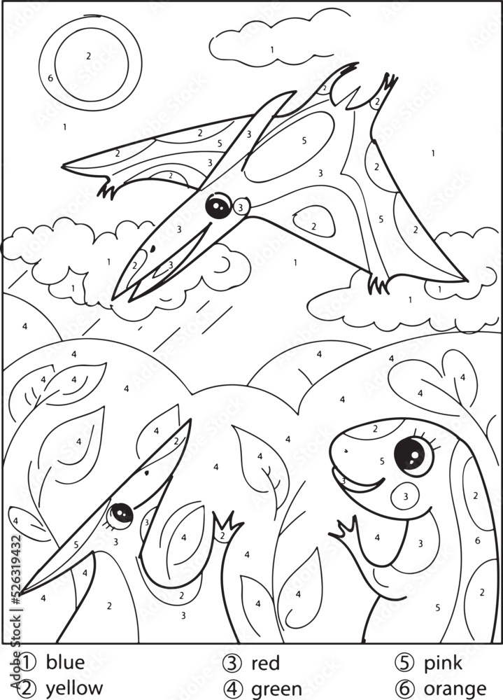 Dinosaur color by number coloring pages for adults Stock Vector | Adobe ...