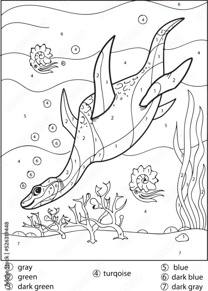 Dinosaur color by number coloring pages for adults Stock Vector | Adobe ...