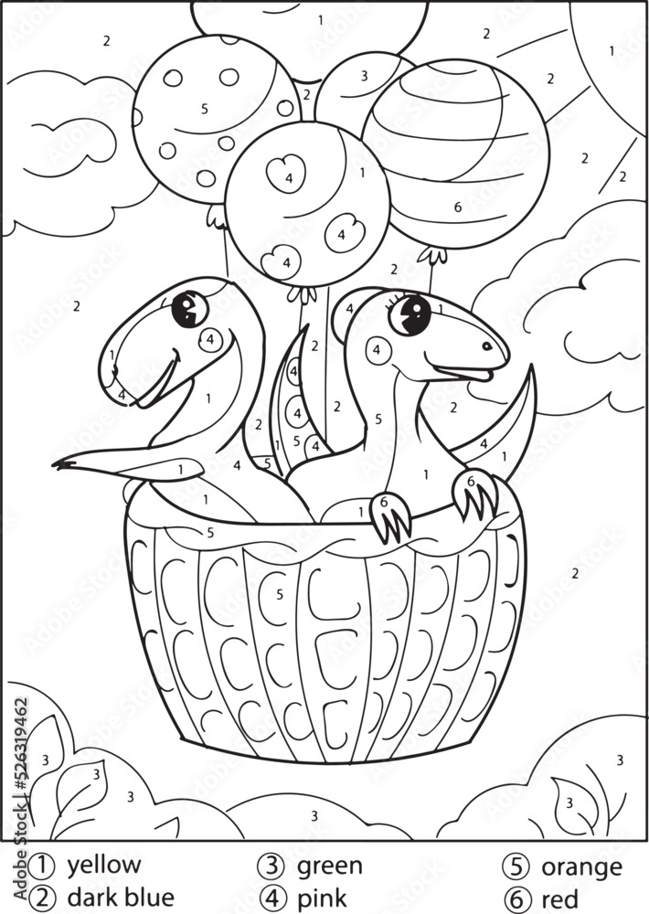 Dinosaur color by number coloring pages for adults 素材庫向量圖 | Adobe Stock