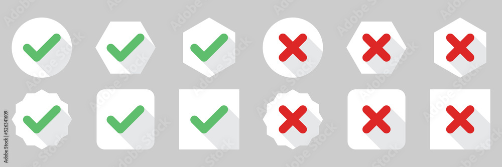 Стоковое векторное изображение «Check and wrong marks Icon Set, Tick and cross marks, Accepted ...