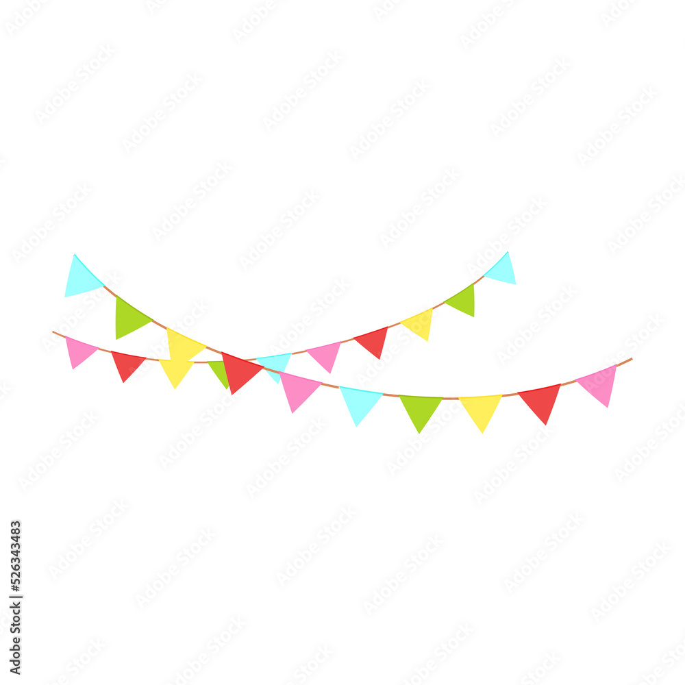 Happy birthday party, birthday party, colorful party flags, flat vector ...
