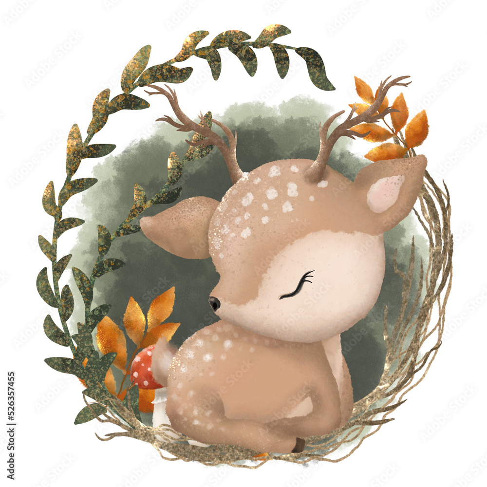 Woodland cute animals baby clipart deer, Watercolor illustration, Png ...