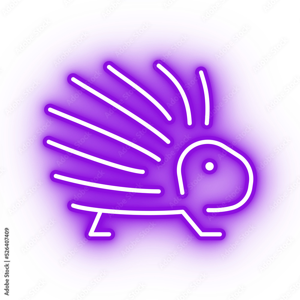 Neon purple porcupine icon, transparent background, neon safari animal ...