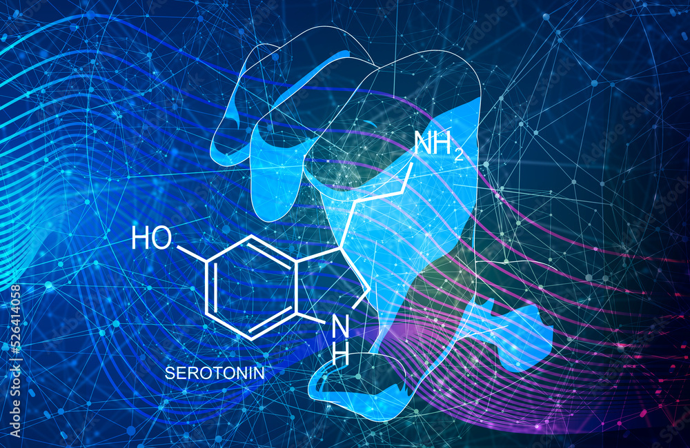 Hand holding chemical molecular formula of hormone serotonin. Stock ...