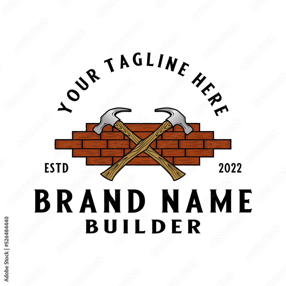 vector builder logo design. cross hammer and brick concept, symbol for ...
