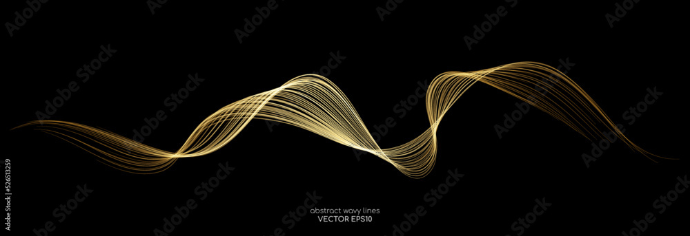 Vector brush stroke wave lines smooth flowing dynamic gold gradient ...