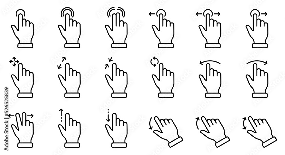 Gesture Slide Left and Right Line Icon Set. Hand Finger Touch, Swipe ...