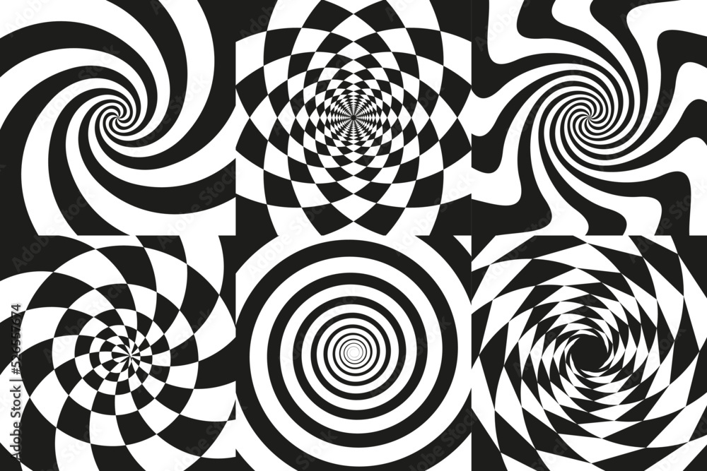 Hypnotic optical spirals background. Psychedelic spiral images, black ...