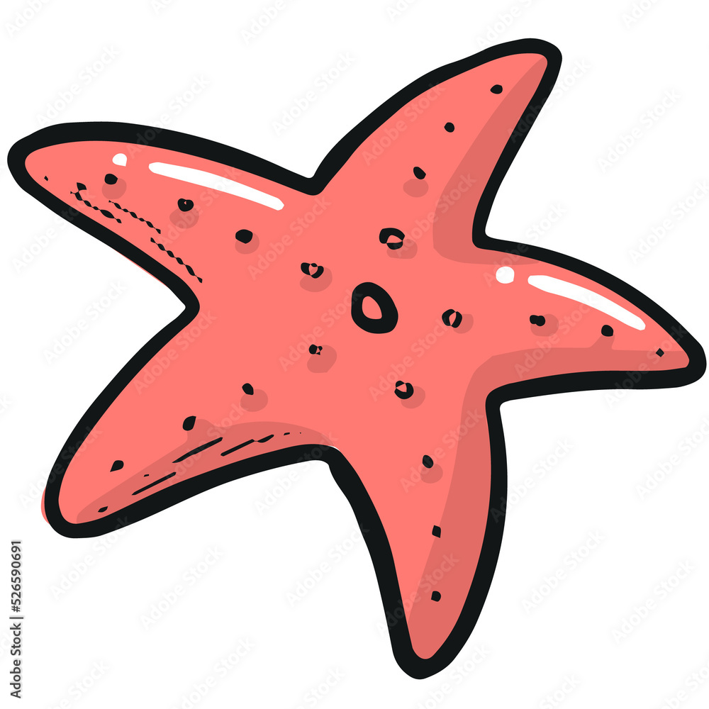hand drawn star fish in cartoon, doodle style. PNG sticker, clipart ...