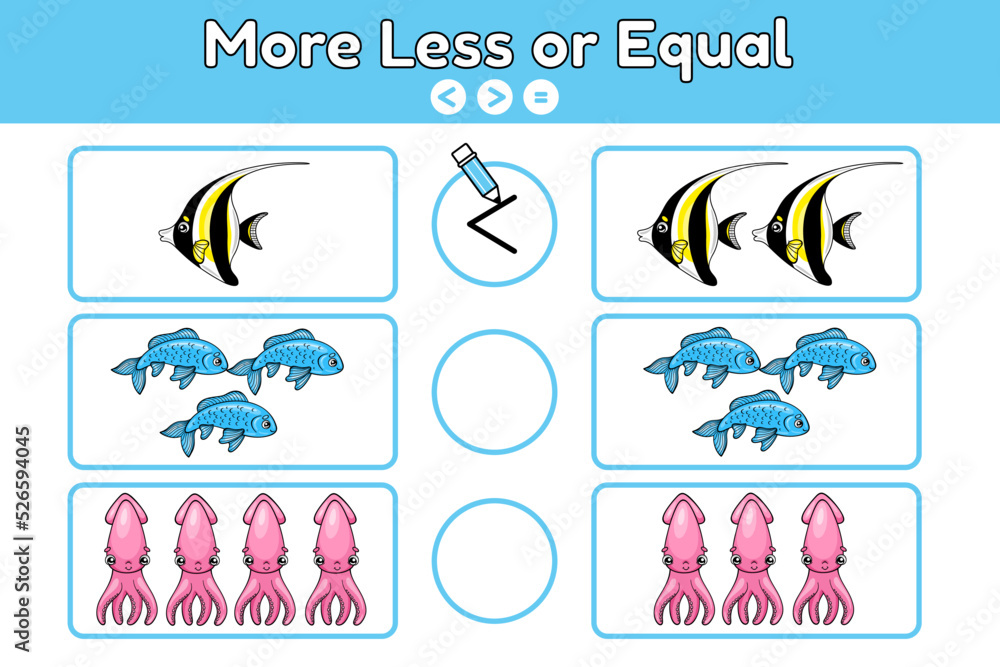 Math educational game for children. Choose more, less or equal ...