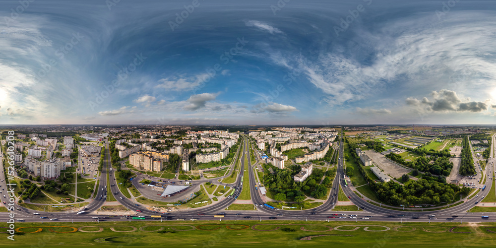 aerial full seamless spherical 360 hdri panorama view above road ...