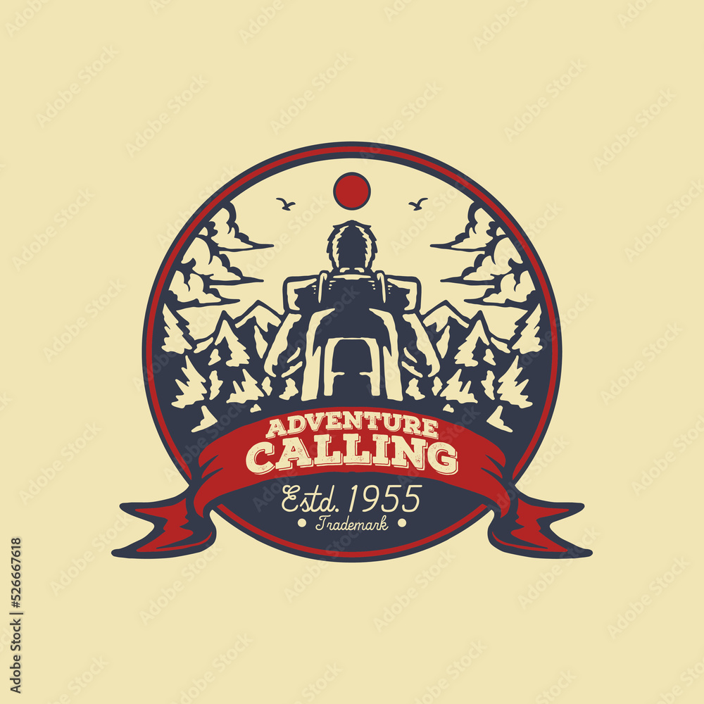 Vintage emblem of adventurer men in the wild Stock Vector | Adobe Stock
