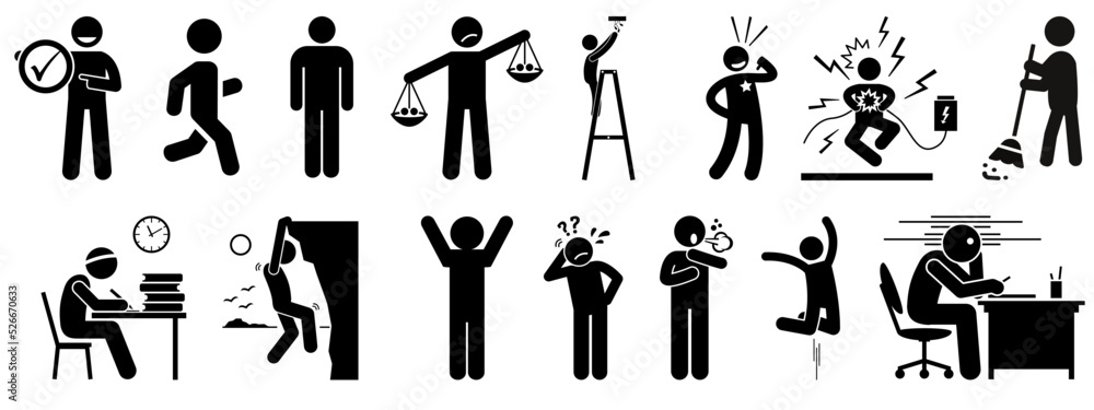 Man icon collection . people action pictogram set. flat vector ...