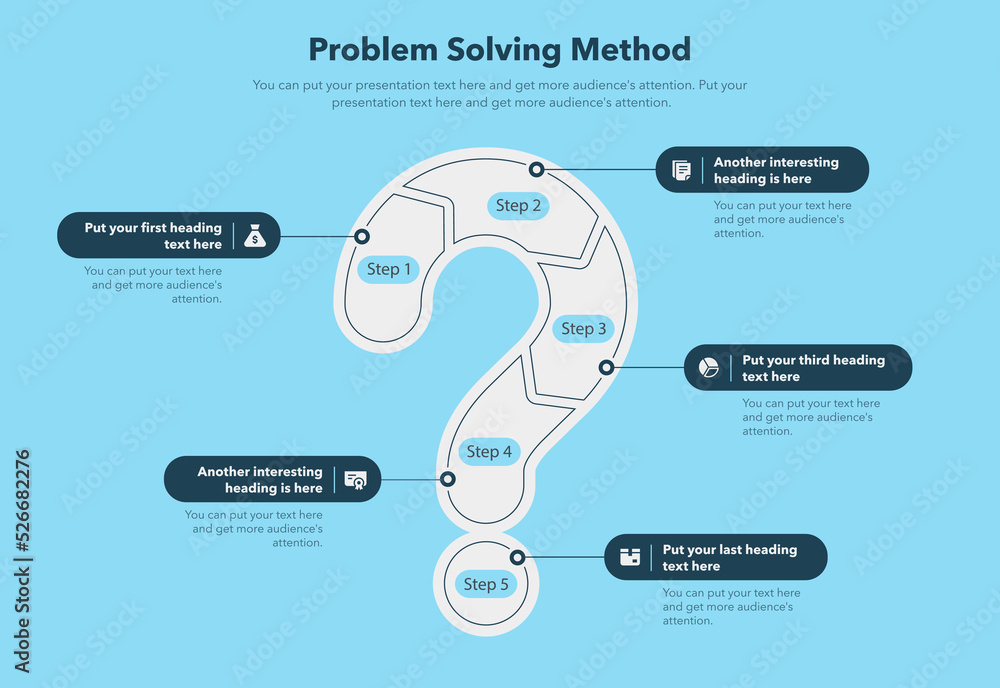 Vector de Stock Problem solving process template with five steps and ...