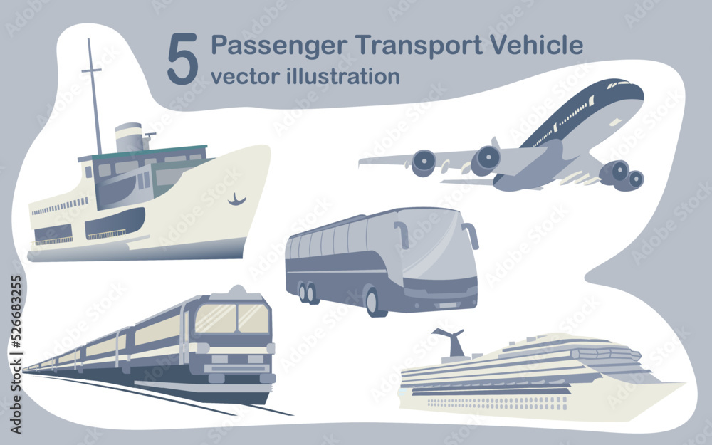 Vector de Stock 5 passenger transportation vehicle vector illustration ...