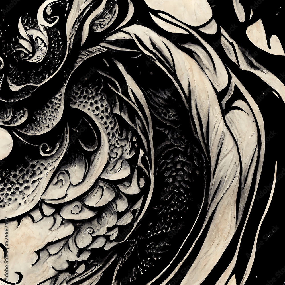 maori tattoo on scroll, line art, ink art, black ink, clean lines ...