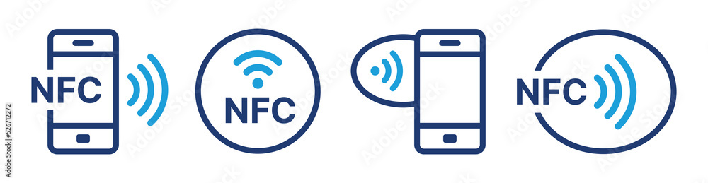 NFC icon outline set. Contactless wireless pay sign. NFC payments ...