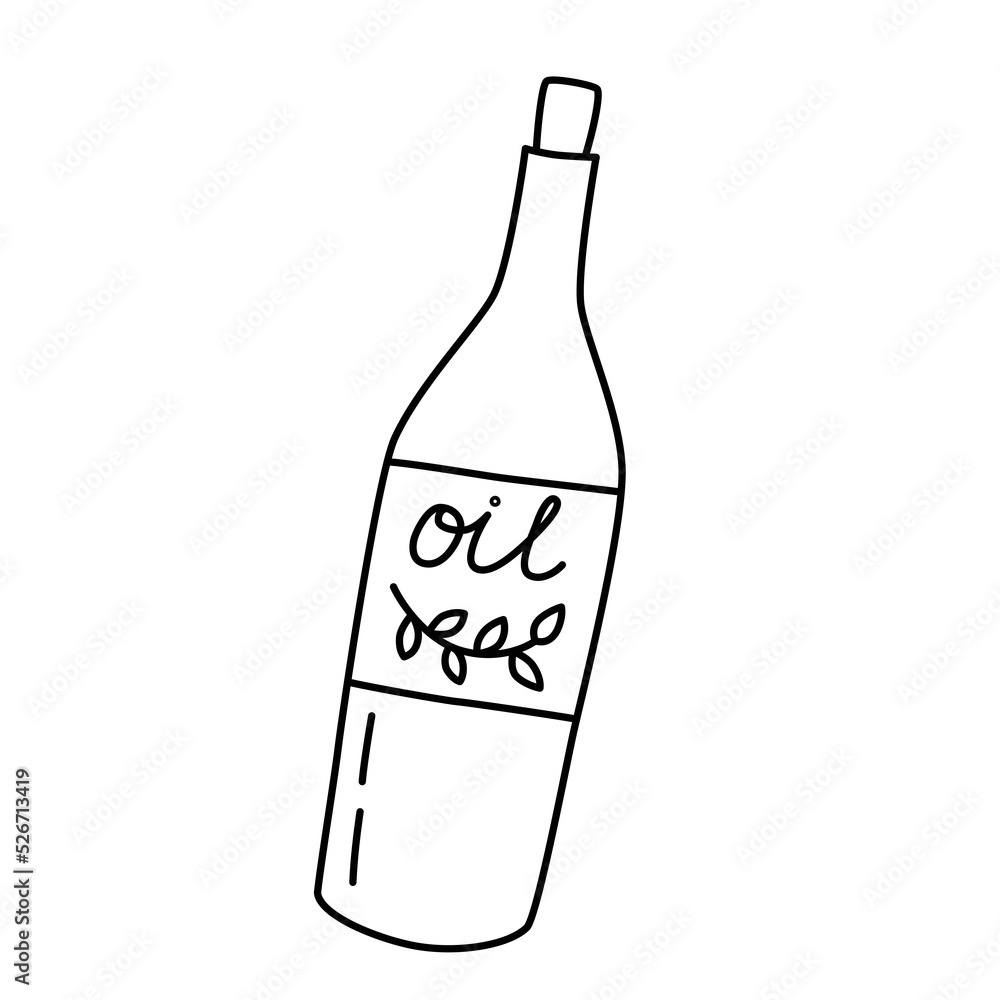 Olive oil bottle doodle icon, vector illustration of vegetable and seed ...