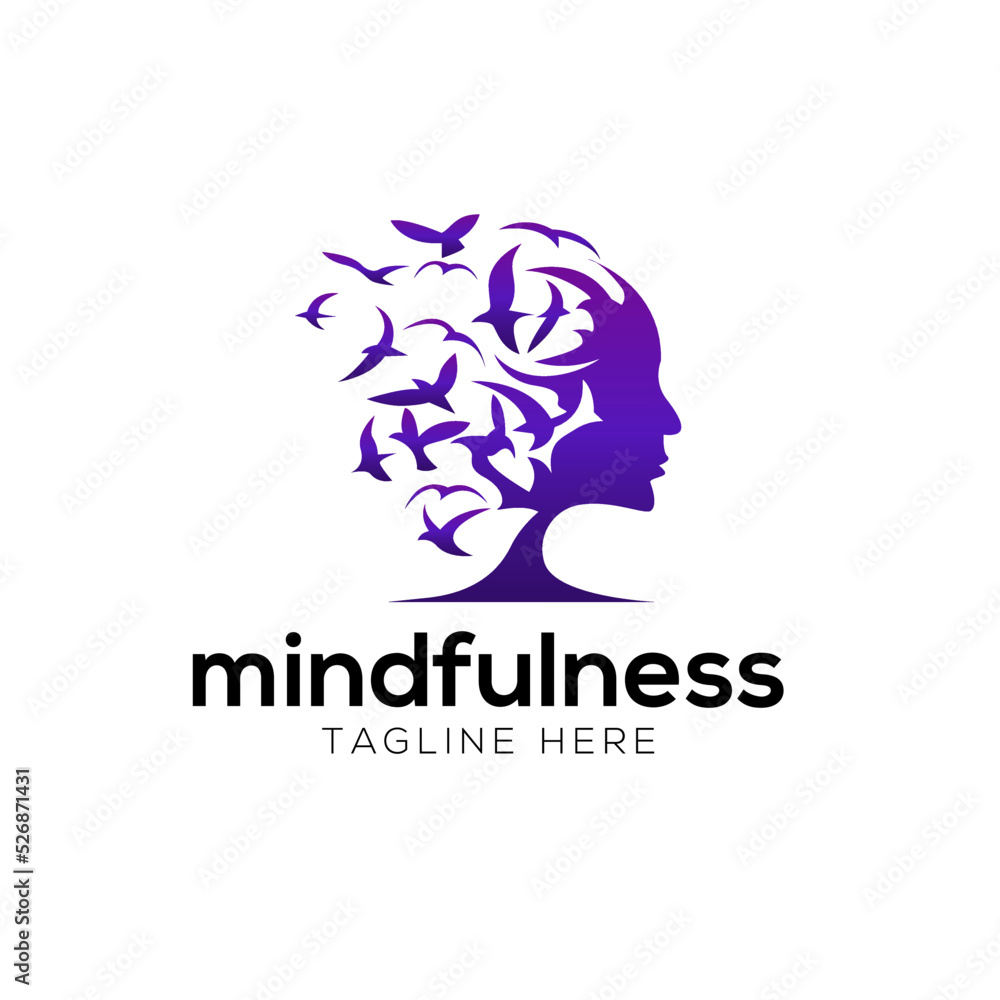 Mindfulness Logo design vector template. Bird Silhouette Logotype icon ...
