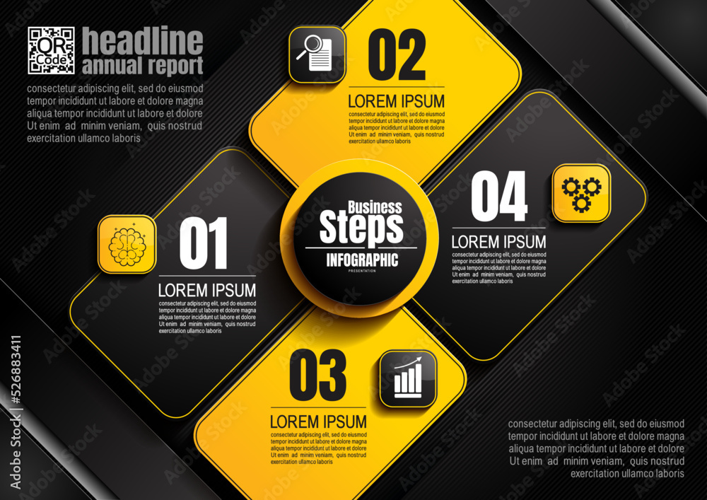 infographics design, 4 process chart diagram, square template for ...