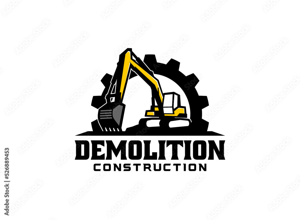 Excavator logo vector for construction company. Heavy equipment ...