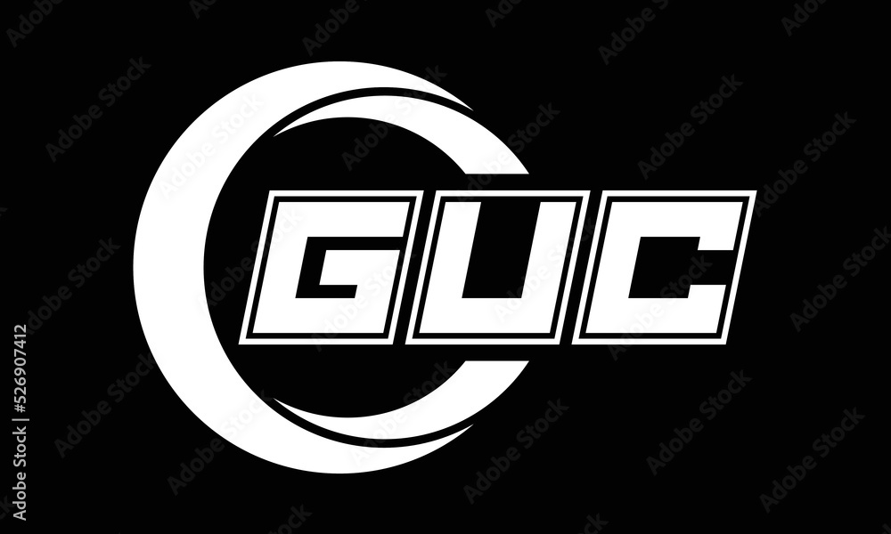 GUC three-letter circle logo design. custom font black and white logo ...