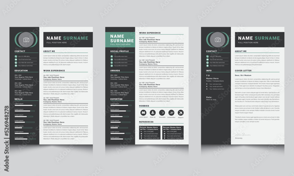 Resume Template CV Template Modern Creative Cover Letter Layouts Vector ...