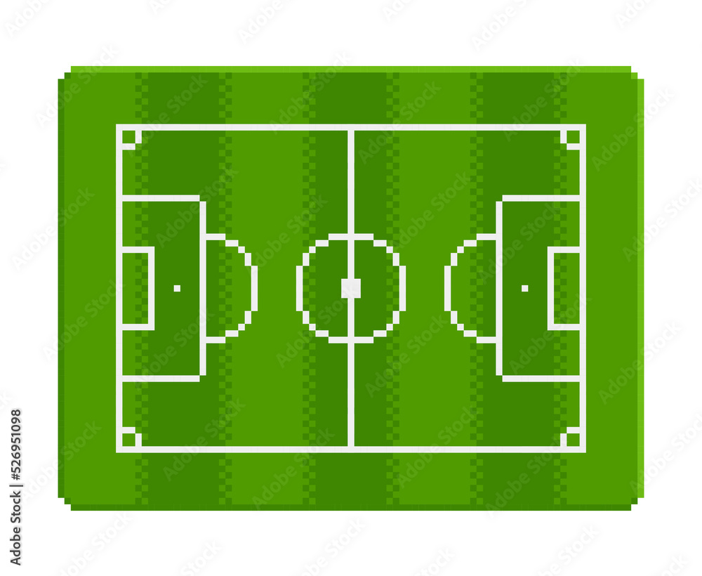 Pixel Art Football Field Soccer playground green vintage game. Top View ...