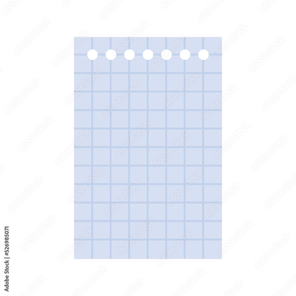 Checkered notepad sheet illustration. School supply flat design. Office ...