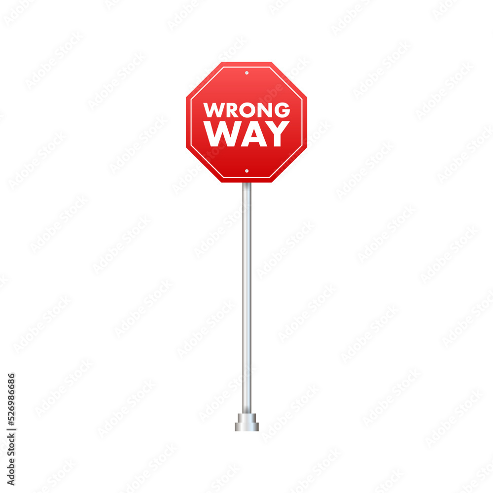Red wrong way. Cartoon flat vector illustration Stock Illustration ...