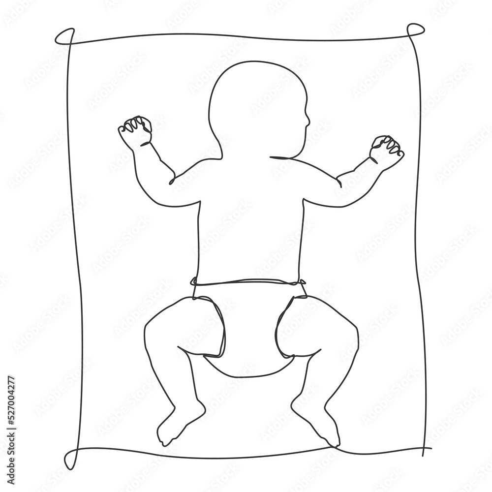 Стоковое векторное изображение «single line drawing of baby in diaper ...