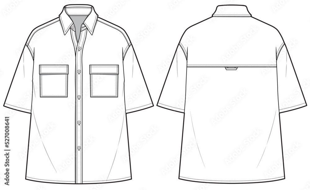 Boxy Loose Fit Oversized Half Sleeve Shirt Front and Back View. Fashion ...